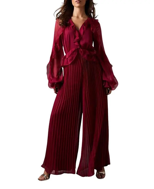 Coast Soft Chiffon Frill Jumpsuit - Berry