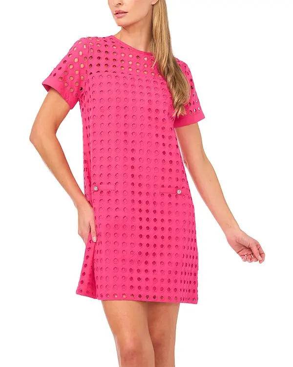 CECE DUPRAZ Circle Eyelet Shift Dress - Pink Taffy