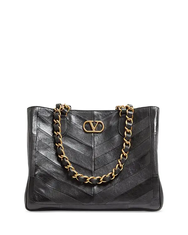 Valentino Garavani Laseine Vlogo Leather Tote Bag - Black