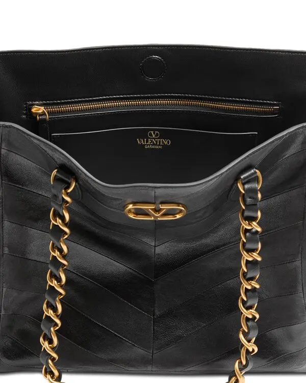 Valentino Garavani Laseine Vlogo Leather Tote Bag - Black