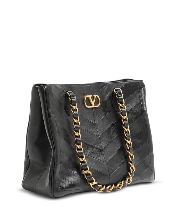 Valentino Garavani Laseine Vlogo Leather Tote Bag - Black