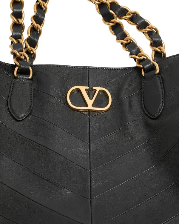 Valentino Garavani Laseine Vlogo Leather Tote Bag - Black