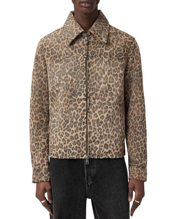 ALLSAINTS Leo Dellcot Leopard Print Jacket - Peanut Brown
