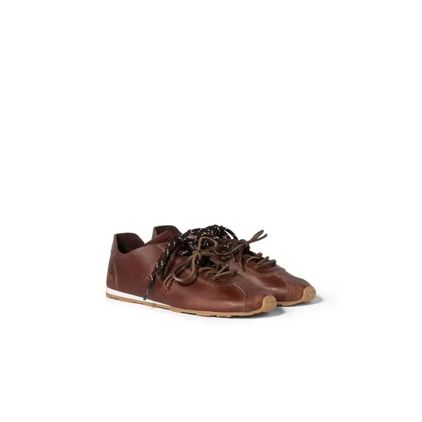 Miu Miu Plume Leather Sneakers - Coffee