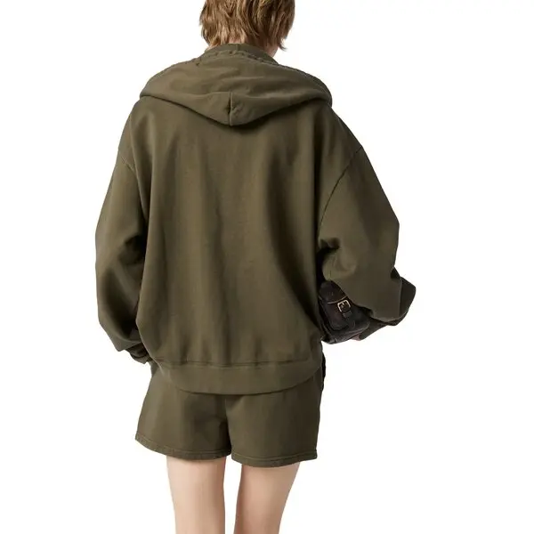 Miu Miu Garment-dyed Hoodie Jacket - Forest Green