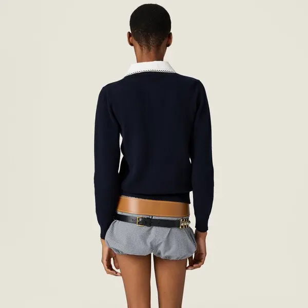 Miu Miu Cashmere Cardigan With Poplin Collar