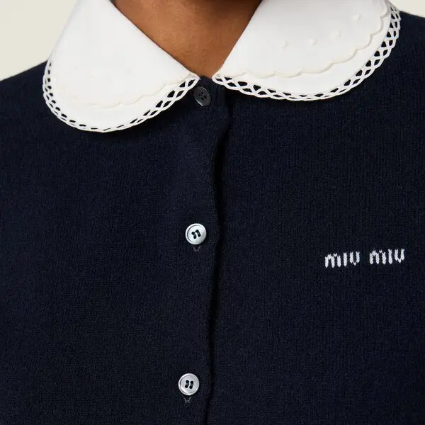 Miu Miu Cashmere Cardigan With Poplin Collar
