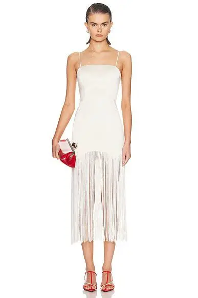 FLEUR DU MAL Satin Fringe Maxi Dress