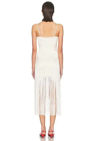 FLEUR DU MAL Satin Fringe Maxi Dress