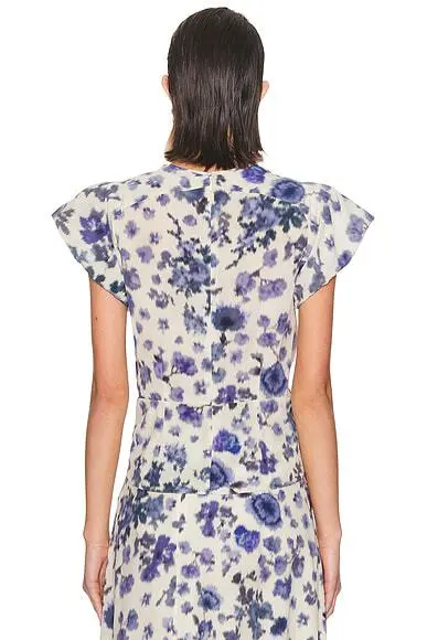 Isabel Marant Étoile Ruched Floral Print Silk Blend Top - Blue