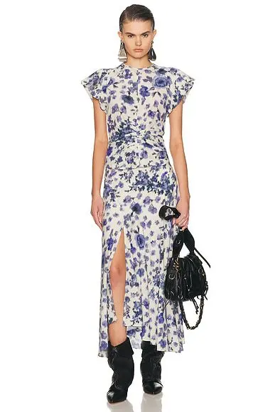 Isabel Marant Étoile Ruched Floral Print Silk Blend Top - Blue
