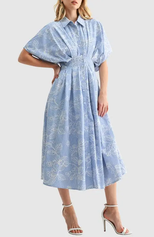 QUINCY MAE Embroidered Stripe Midi Shirtdress