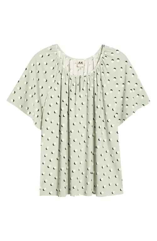 Anne Klein Dot Print Keyhole Peasant Top - Soft Aloe Multi