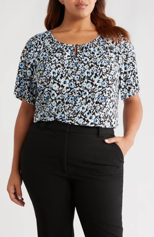 Anne Klein Floral Keyhole Peasant Top