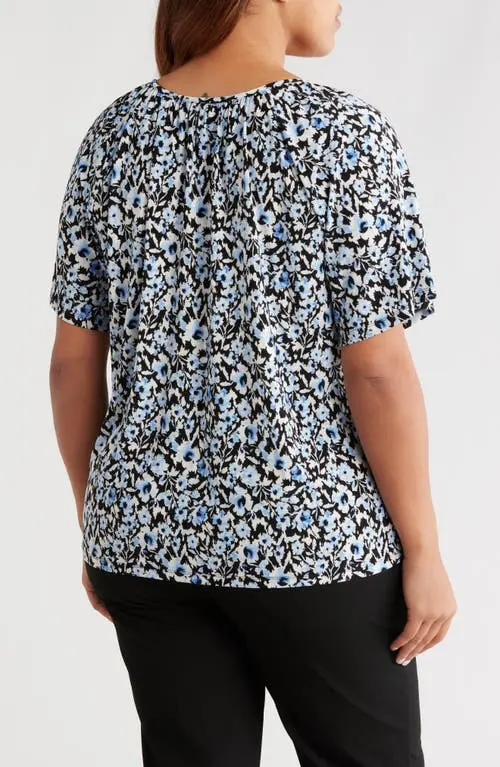Anne Klein Floral Keyhole Peasant Top