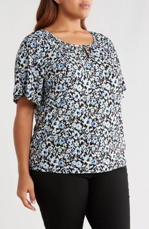 Anne Klein Floral Keyhole Peasant Top