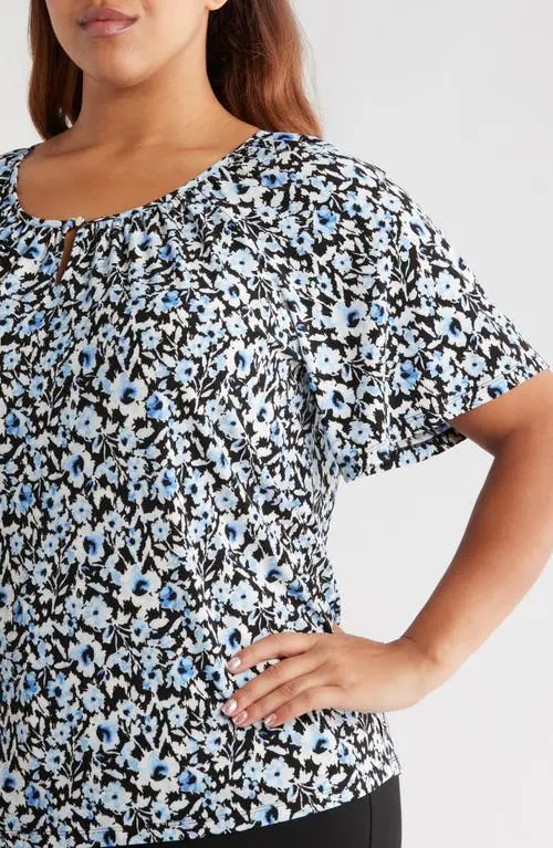Anne Klein Floral Keyhole Peasant Top