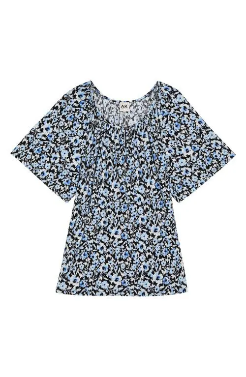 Anne Klein Floral Keyhole Peasant Top
