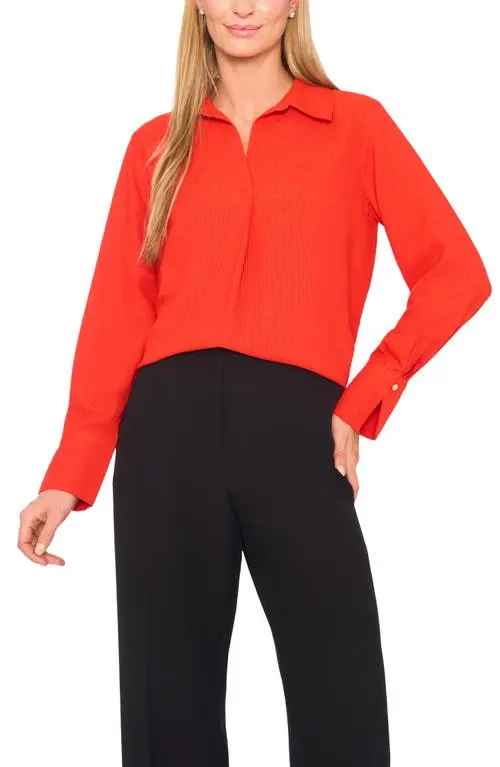 Halogen Tonal Stripe Collared Split Neck Top - Poinciana