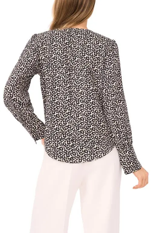 Halogen Dot Flower Print Long Sleeve Wrap Top