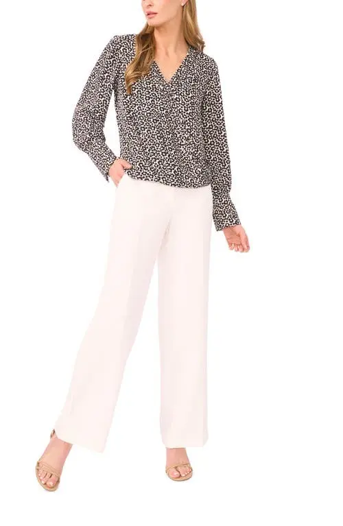 Halogen Dot Flower Print Long Sleeve Wrap Top