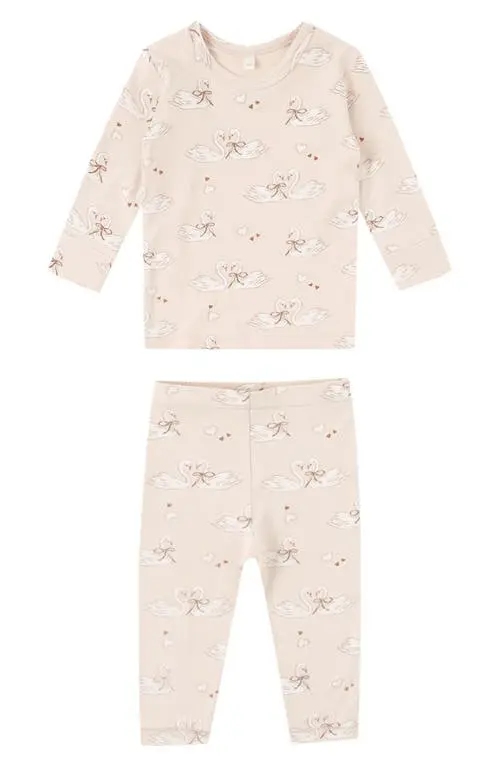 QUINCY MAE Swan Print Fitted Pajamas - Petal