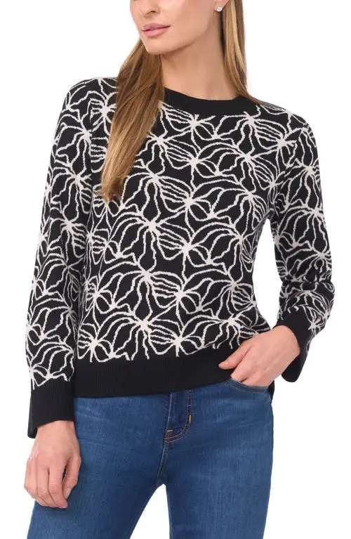 Halogen Jacquard Crewneck Sweater - Rich Black