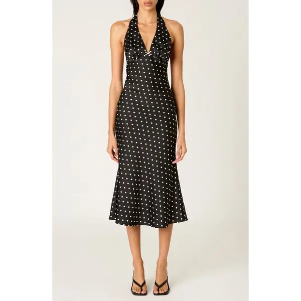 NIA Polka Dot Halter Neck Slipdress - Black