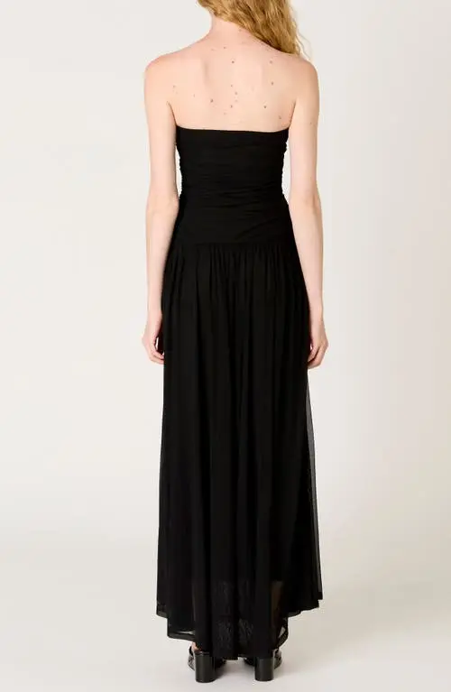 NIA Beverly Ruched Strapless Chiffon Maxi Dress - Black