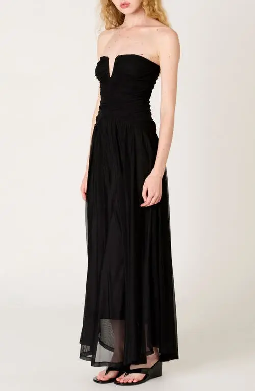 NIA Beverly Ruched Strapless Chiffon Maxi Dress - Black