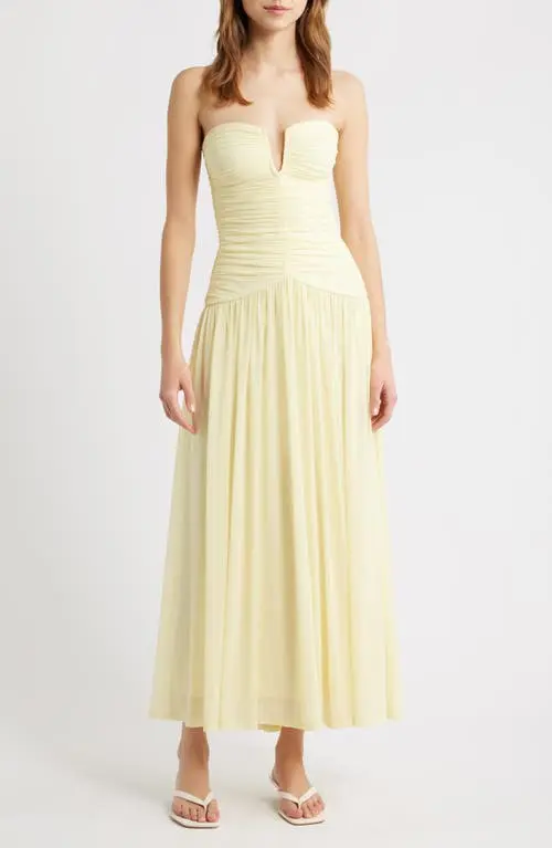 NIA Ruched Strapless Chiffon Maxi Dress - Butter