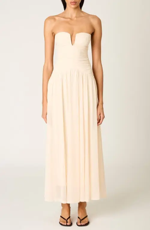 NIA Ruched Strapless Chiffon Maxi Dress - Ivory