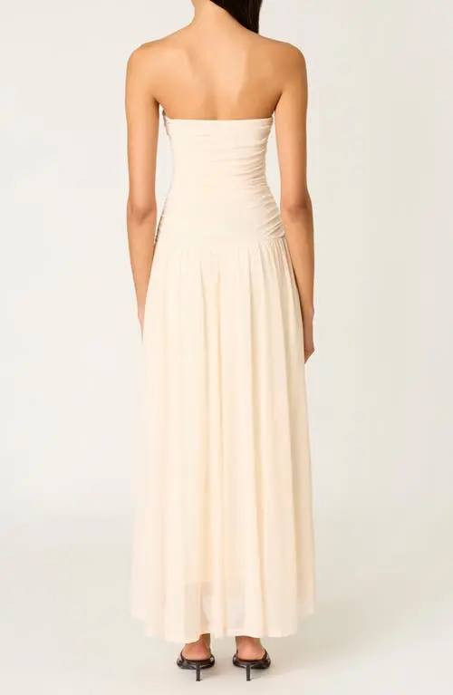 NIA Ruched Strapless Chiffon Maxi Dress - Ivory