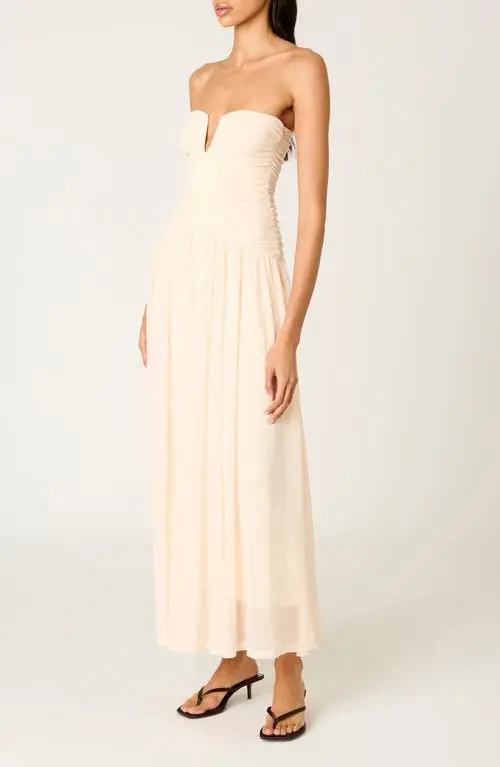 NIA Ruched Strapless Chiffon Maxi Dress - Ivory