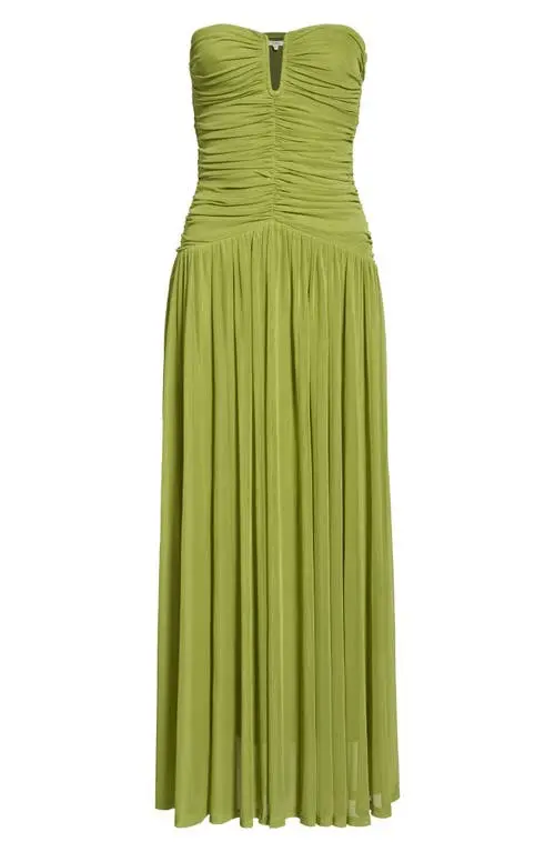 NIA Ruched Strapless Chiffon Maxi Dress - Peridot