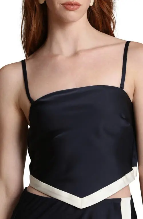 Avec Les Filles Satin Crop Top - Navy