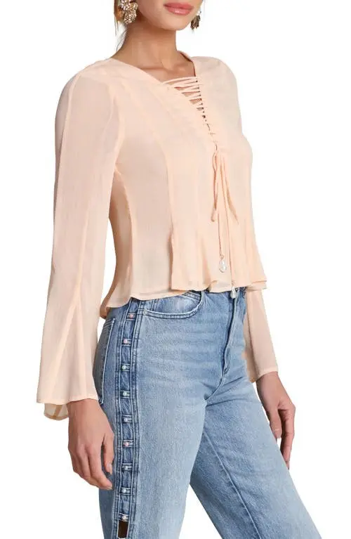Avec Les Filles Lace-up Godet Chiffon Top