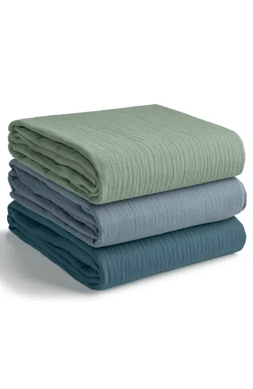 COMFY CUBS 100% Cotton Muslin Swaddle Blankets Pack Of 3 - Neptune/ Pacific Blue/ Fern