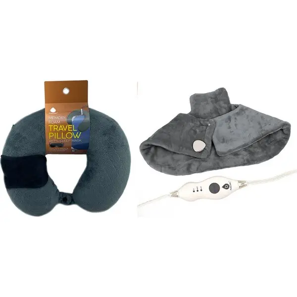 PURSONIC Electric Neck & Shoulder Heating Pad With Memory Foam Travel Pillow - Grey