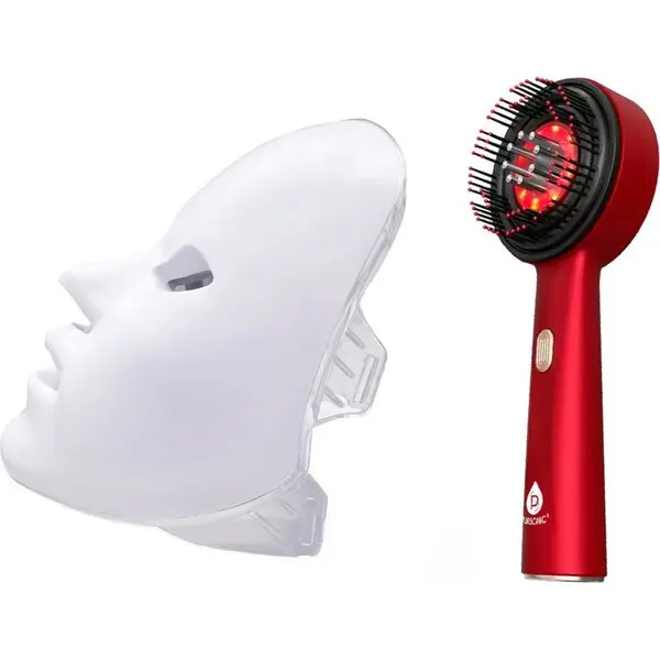 PURSONIC 7-color Facial Therapy Mask + 3-in-1 Led Scalp & Hair Treatment Brush - Multicolor