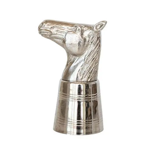 STORIED HOME 2 Oz. Cast Aluminum And Stainless Steel Horse Head Jigger In Kraft Box - Silver