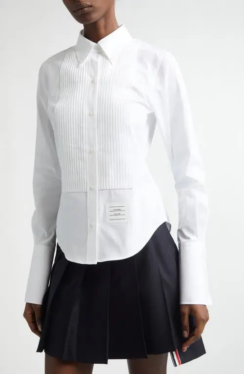 Thom Browne Plissé Bib Cotton Shirt
