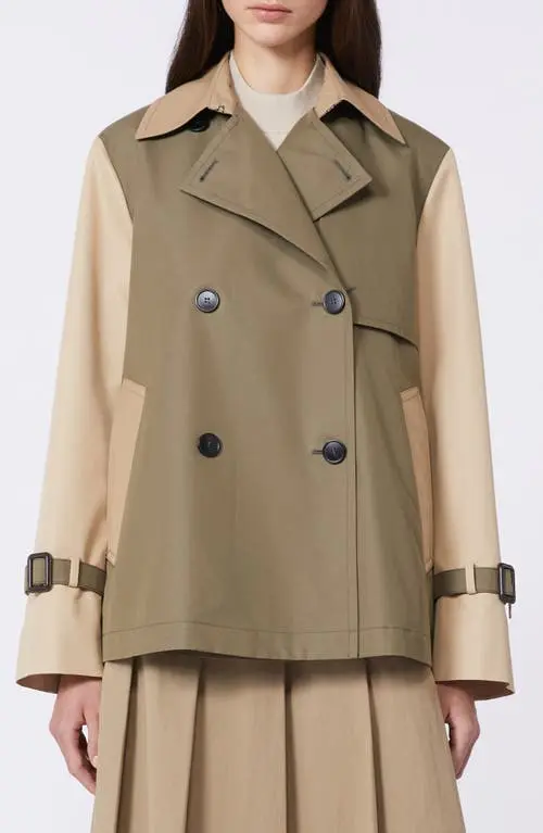 Max Mara Biglia Colorblock Cotton-blend Trench Coat - Mud