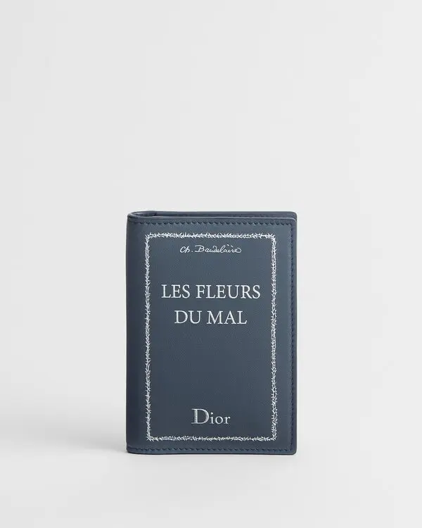 Dior Bifold Card Holder - Blue And White Book Cover Embossed Calfskin
