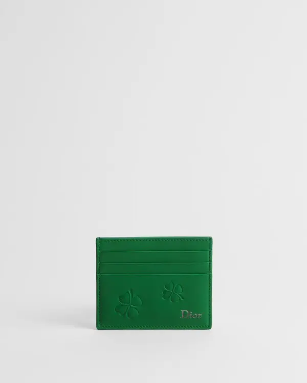 Dior Card Holder - Bright Green Dior Clover Embossed Calfskin