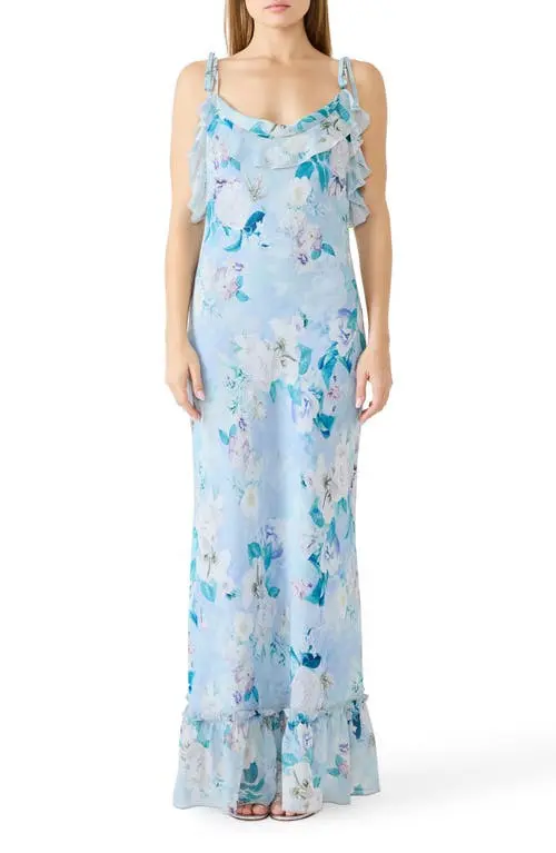 Steve Madden Malenna Floral Ruffle Chiffon Maxi Dress