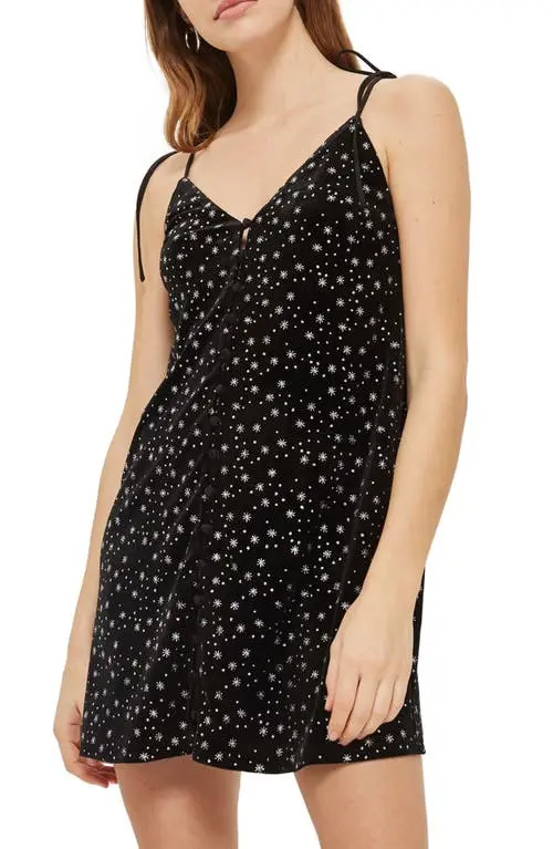 Topshop Glitter Star Velvet Slipdress - Black Multi