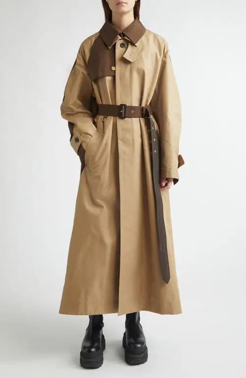 Sacai Colorblock Gabardine Trench Coat - Beige/brown