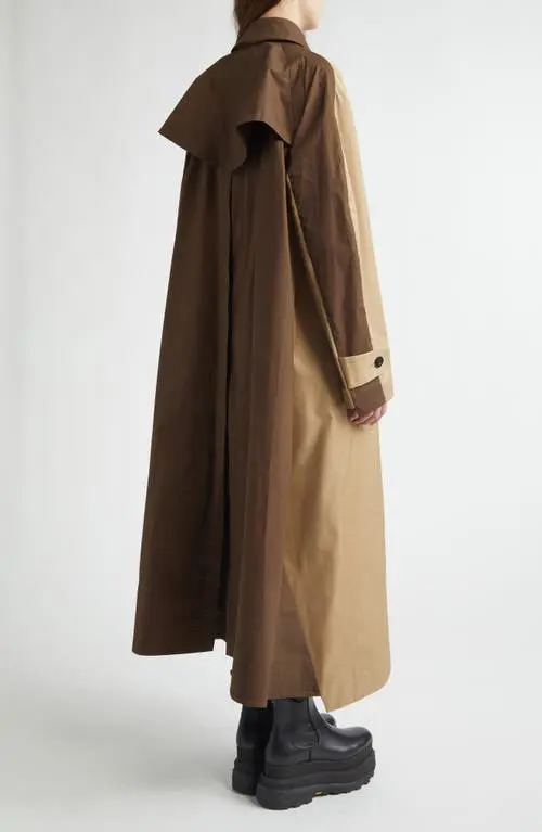 Sacai Colorblock Gabardine Trench Coat - Beige/brown