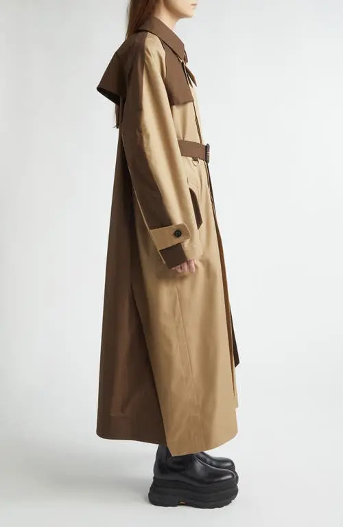 Sacai Colorblock Gabardine Trench Coat - Beige/brown